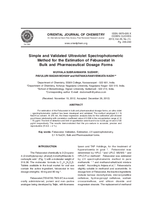 Pdf Simple And Validated Ultraviolet Spectrophotometric Method For