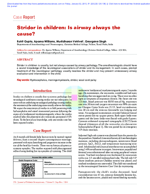 (PDF) Case Report Stridor in children: Is airway always the cause