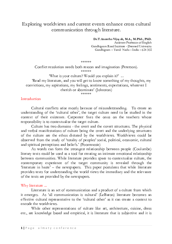 (PDF) Exploring worldviews and current events enhance cross cultural ...
