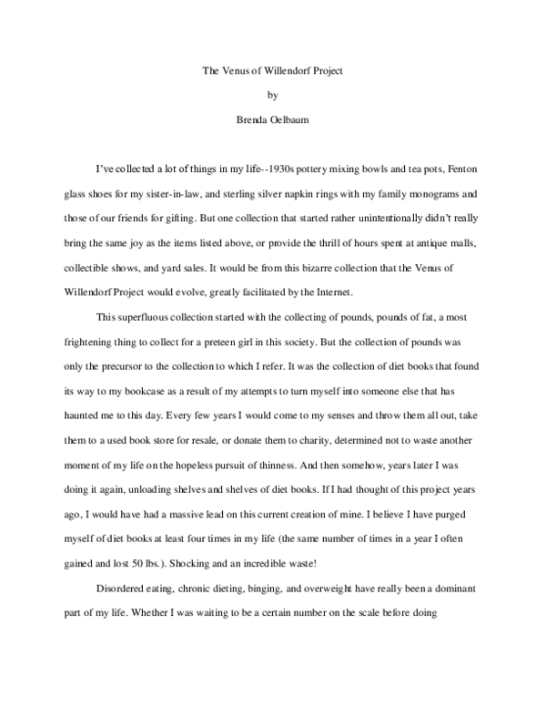 (PDF) Venus of Willendorf Project Essay for Susan Koppelman in 2008