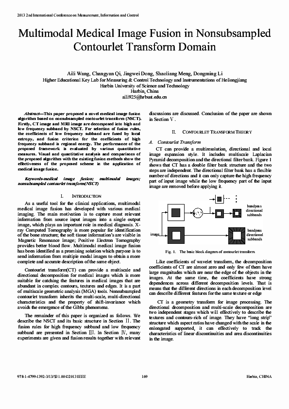 (PDF) Multimodal Medical Image Fusion in Nonsubsampled Contourlet Transform Domain