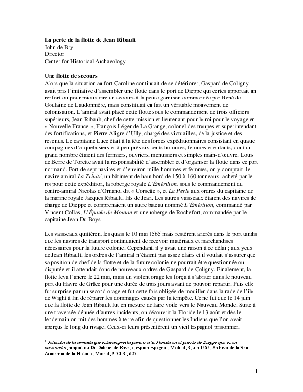 (DOC) La Perte de la Flotte de Jean Ribault (1565) - French Language