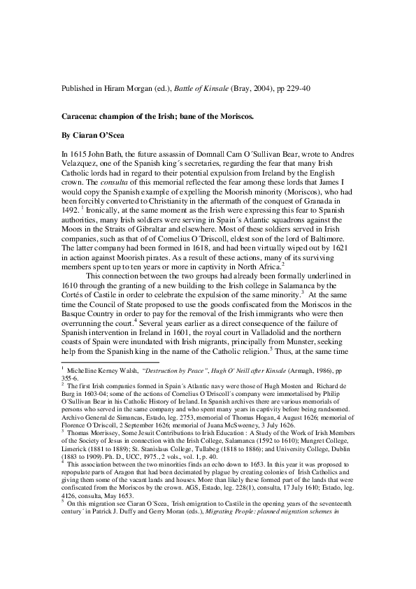 (PDF) ‘Caracena: champion of the Irish; hunter of the Moriscos’, in ...