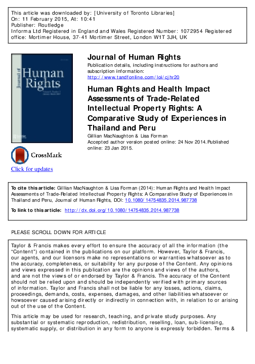 (PDF) Gillian MacNaughton and Lisa Forman, “Human rights and health ...