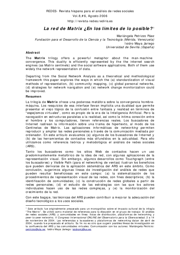 (PDF) La red de Matrix¿ En los límites de lo posible?