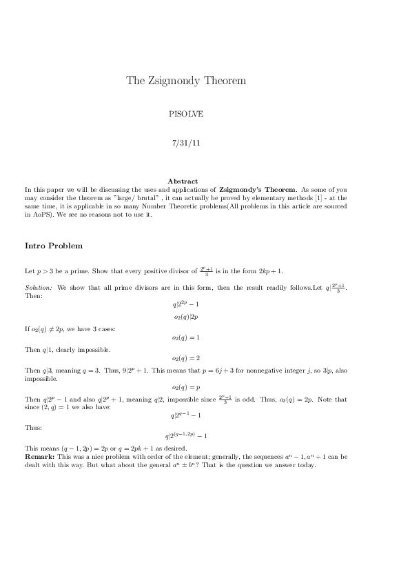 Pdf Zsigmondy Theorem 1