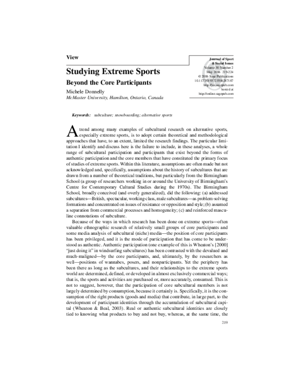 (PDF) Studying Extreme Sports: Beyond the Core Participants