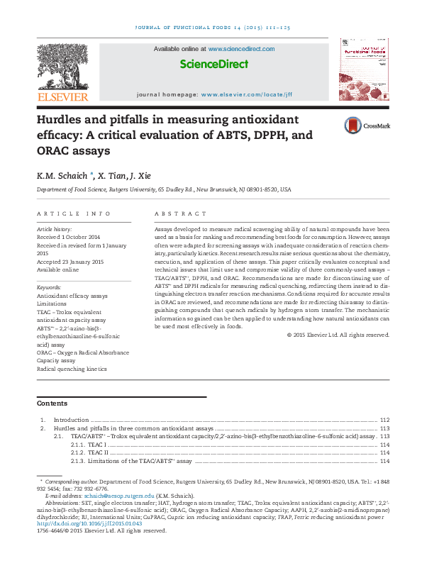 (PDF) Hurdles and pitfalls in measuring antioxidant efficacy: A ...