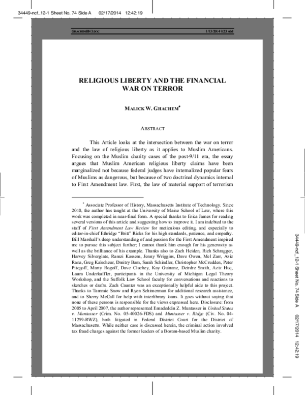 Religious Liberty and the Financial War on Terror | Malick W Ghachem ...