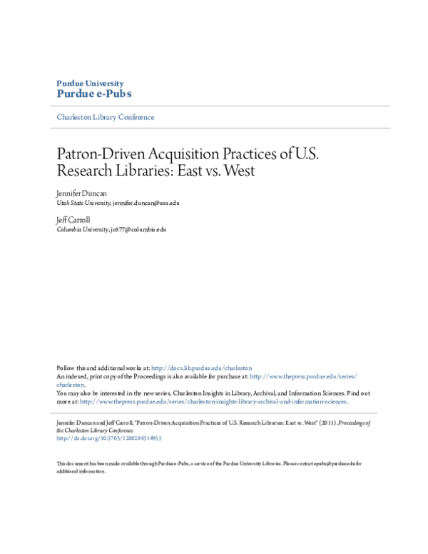 (PDF) Patron‐Driven Acquisition Practices of U.S. Research Libraries ...