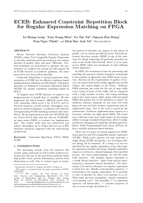 (PDF) ECEB: Enhanced Constraint Repetition Block for Regular Expression Matching on FPGA