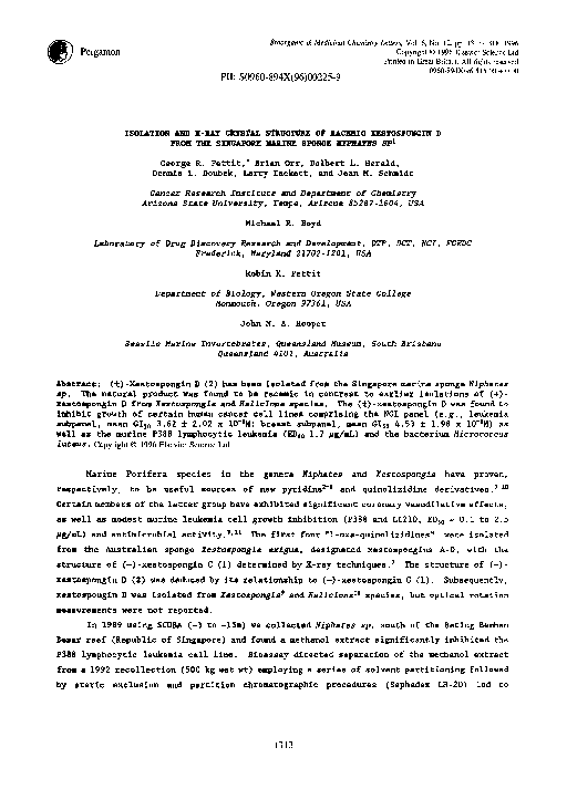 (PDF) Isolation and X-ray crystal structure of racemic Xestospongin D ...