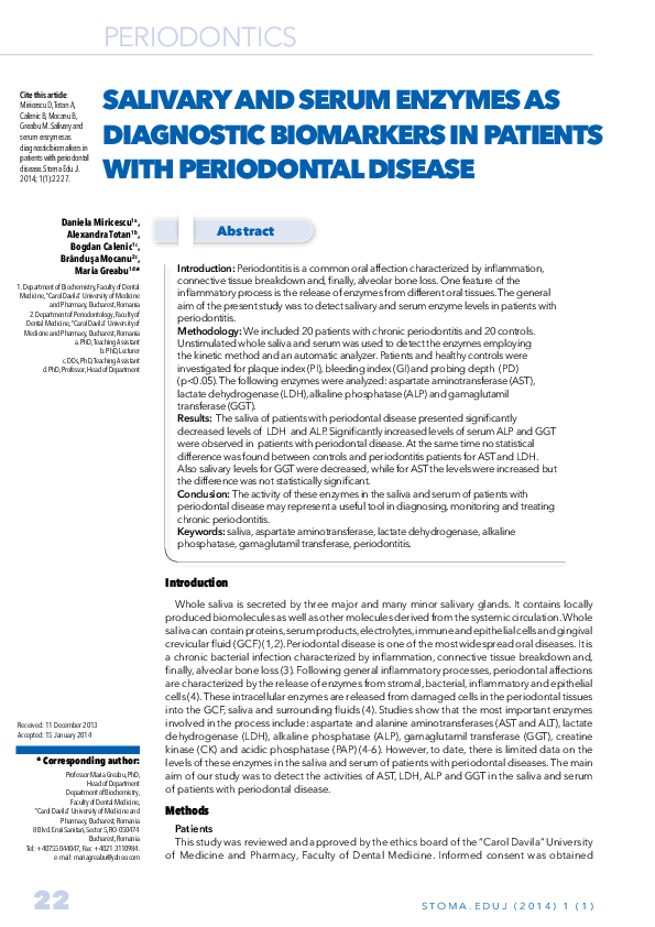 Salivary and serum enzymes as diagnostic biomarkers in patients with ...