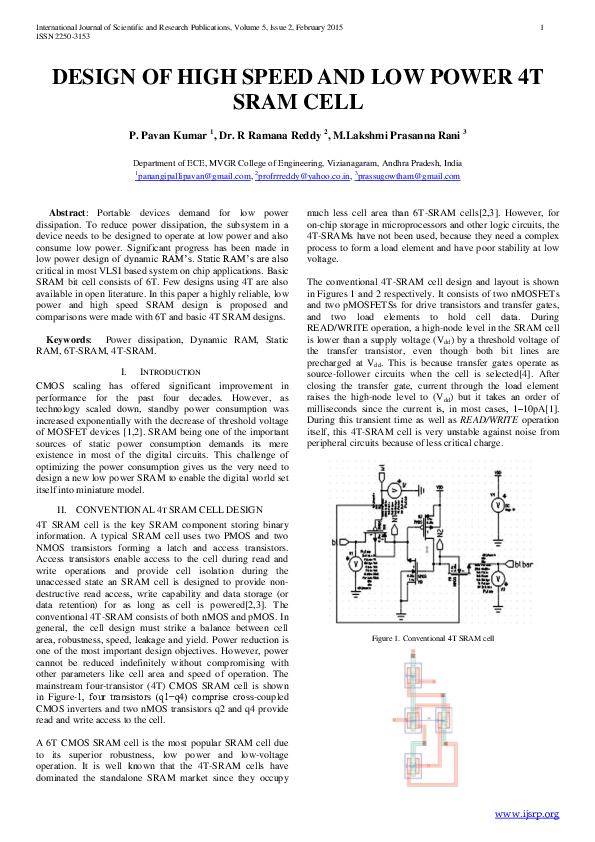 (PDF) DESIGN OF HIGH SPEED AND LOW POWER 4T SRAM CELL