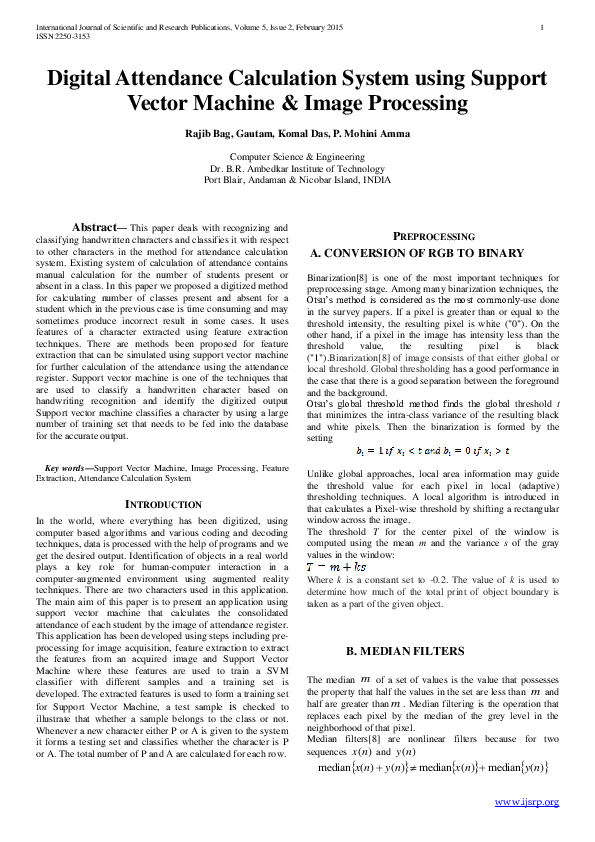 (PDF) Digital Attendance Calculation System using Support Vector Machine & Image Processing