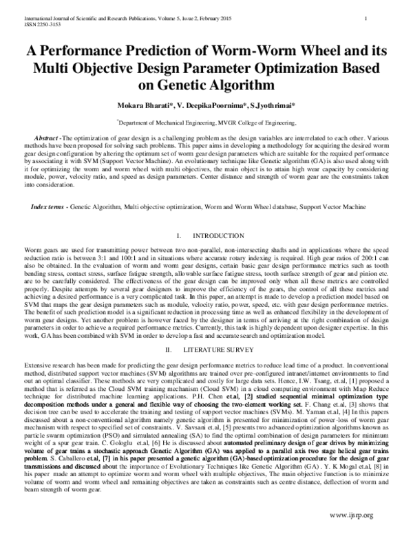 (PDF) A Performance Prediction of Worm-Worm Wheel and its Multi Objective Design Parameter ...