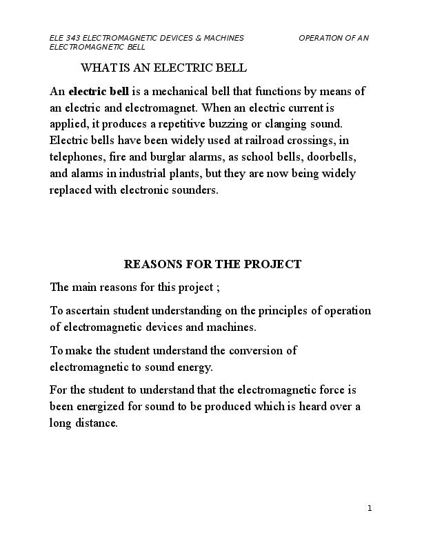 OPERATION OF AN ELECTRIC BELL