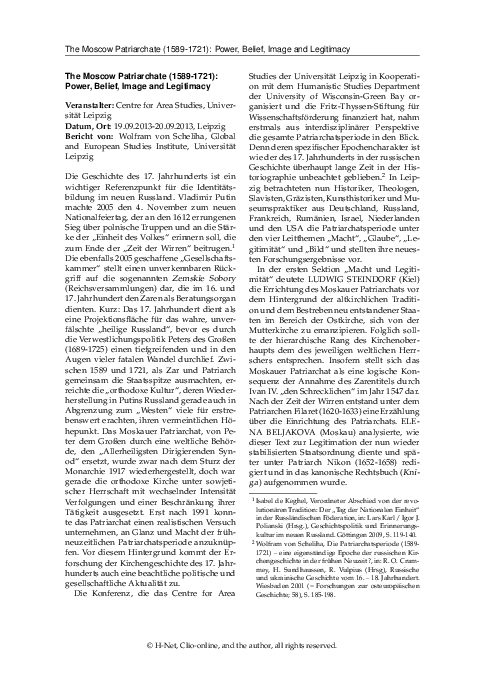 (PDF) The Moscow Patriarchate (1589-1721): Power, Belief, Image, and ...