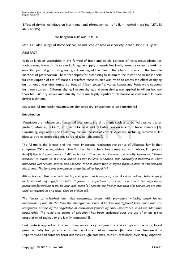 Pdf Effect Of Drying Technique On Nutritional And Phytochemical Of