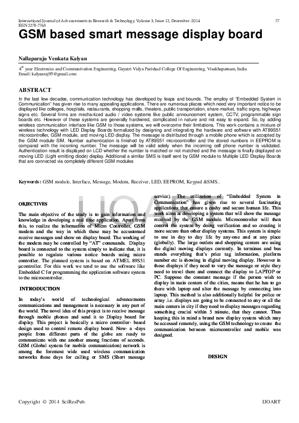 (PDF) GSM based smart message display board