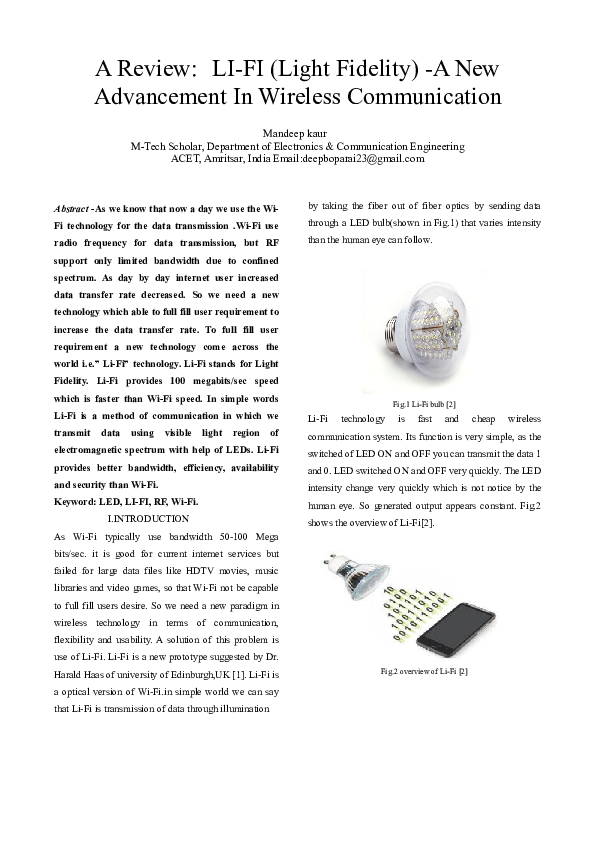 (DOC) A Review: LI-FI (Light Fidelity) -A New Advancement In Wireless ...