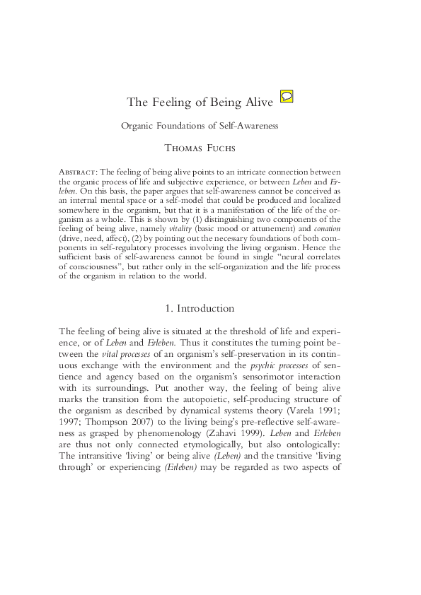 (PDF) The Feeling of Being Alive