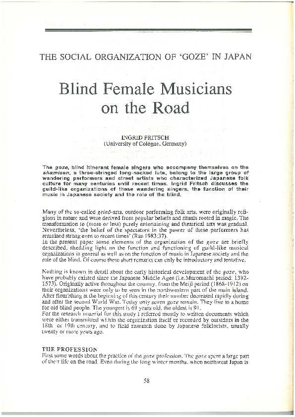 (PDF) The Social Organization of Goze in Japan: Blind Female Musicians ...