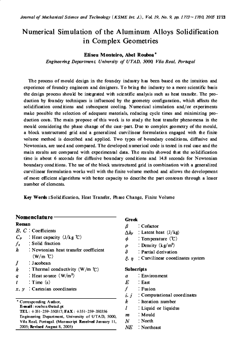 Pdf Numerical Simulation Of The Aluminum Alloys Solidification In Complex Geometries