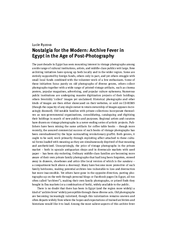 (PDF) Nostalgia for the Modern: Archive Fever in Egypt in the Age of ...