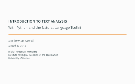 (PDF) Introduction to Text Analysis with Python and the Natural Language Toolkit