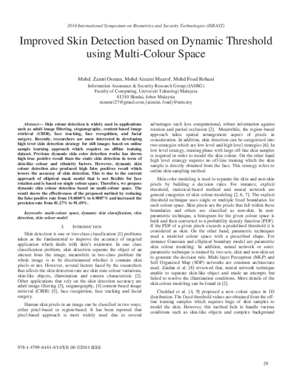 Pdf Improved Skin Detection Based On Dynamic Threshold Using Multi