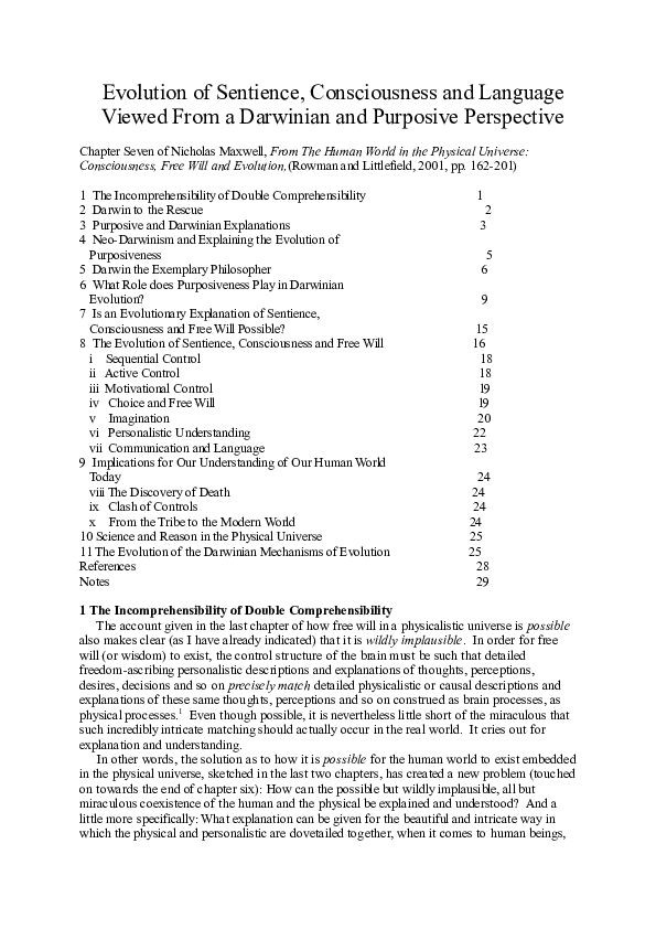 (DOC) Evolution of Sentience, Consciousness and Language Viewed From a ...