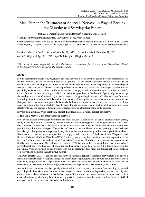 (PDF) Meal plan in the treatment of anorexia nervosa: A way of feeding ...