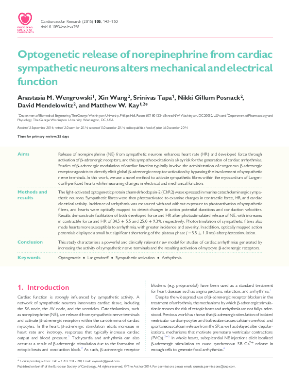 (PDF) Optogenetic Release of Norepinephrine from Cardiac Sympathetic ...