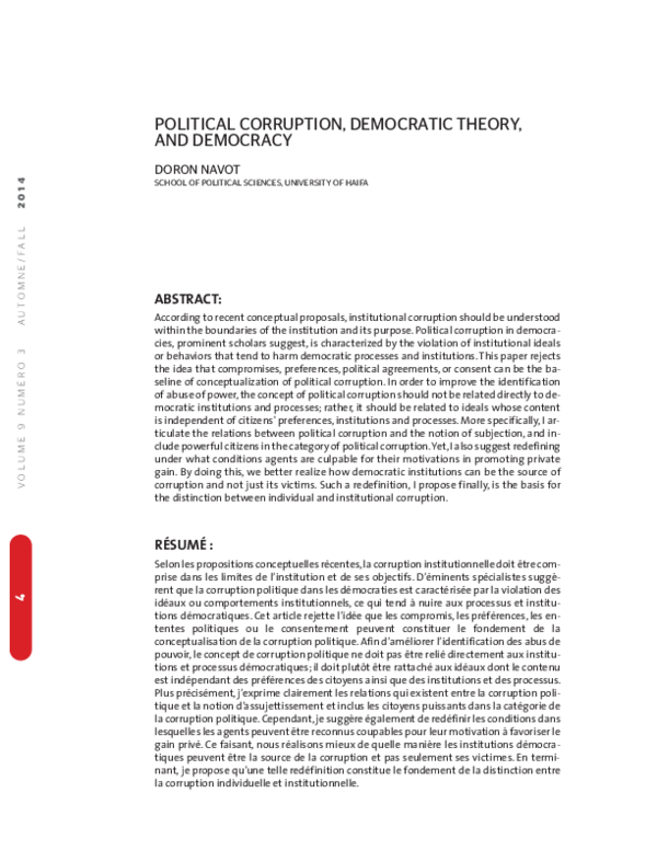 (PDF) Political Corruption, Democratic Theory and Democracy
