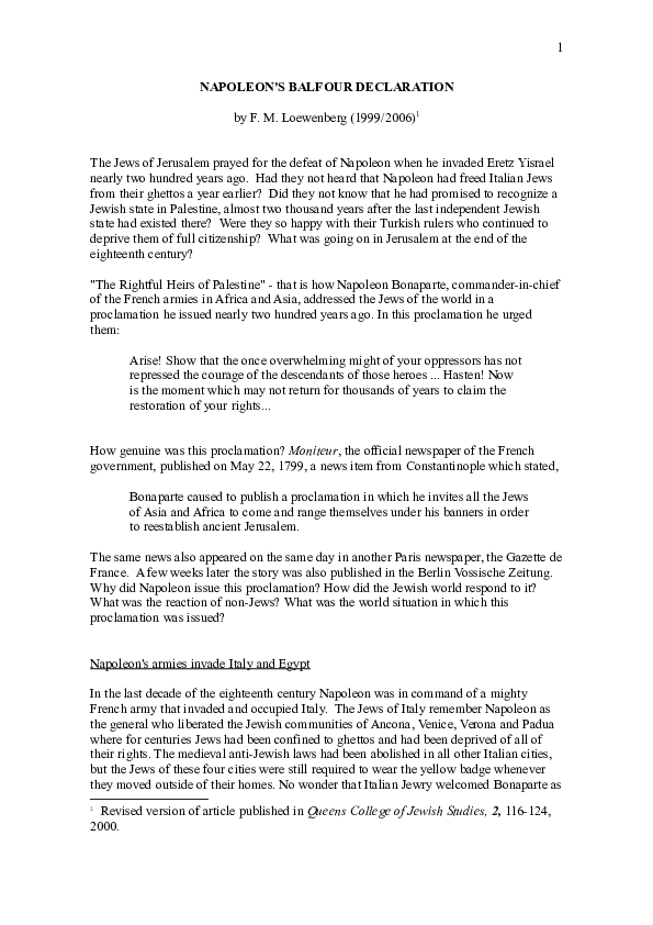 (DOC) Napoleon's Balfour Declaration