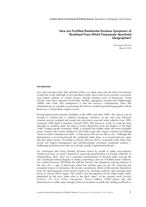 (PDF) How are Fortified Residential Enclaves Symptoms of Racialised ...