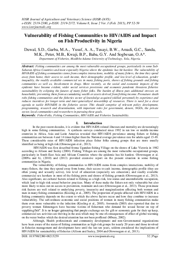 (PDF) Vulnerability of Fishing Communities to HIV/AIDS and Impact on ...