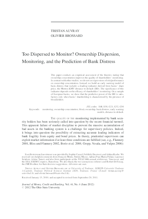(PDF) Too Dispersed to Monitor? Ownership Dispersion, Monitoring, and ...
