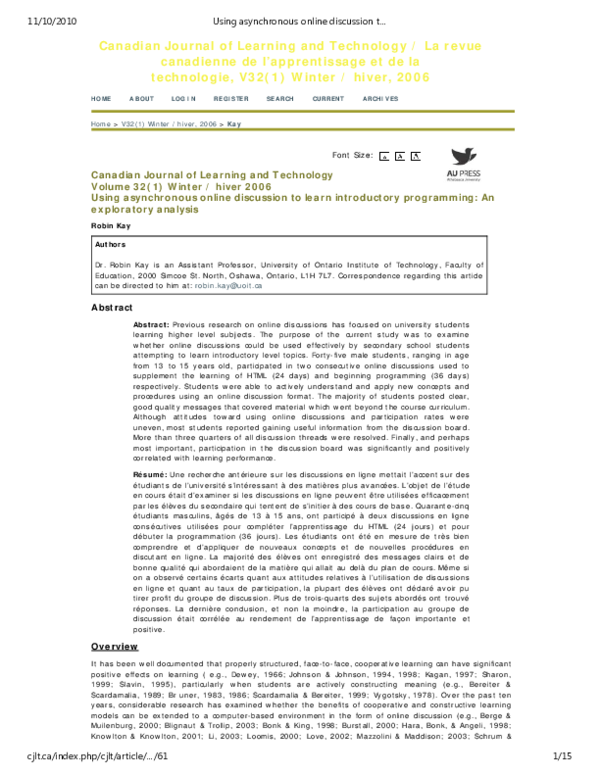 Pdf Using Asynchronous Online Discussion Boards To Learn Introductory Programming An