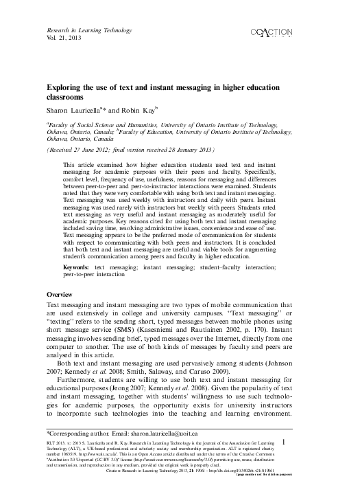 Pdf Exploring The Use Of Text And Instant Messaging In Higher Education Classrooms