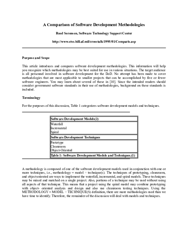 (DOC) A Comparison of Software Development Methodologies