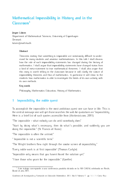 (PDF) Mathematical Impossibility in History