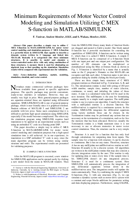 (PDF) Motor Vector Control via C MEX in MATLAB