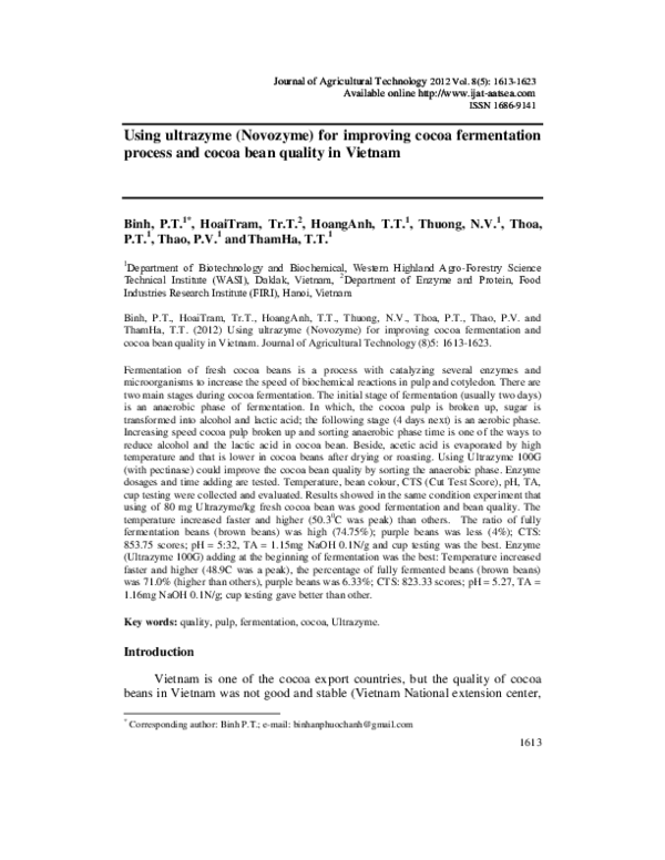 (PDF) Using invertase (Novozyme) in cocoa for improving bean quality ...