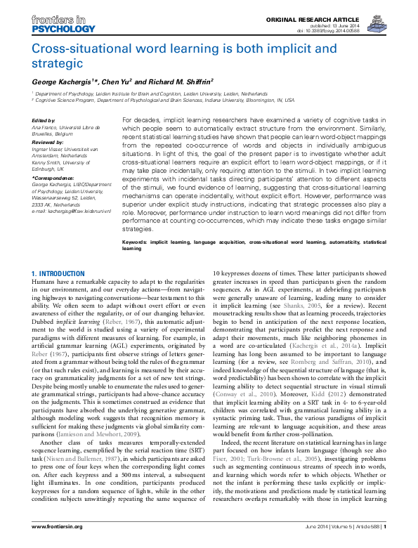 Pdf Cross Situational Word Learning Is Both Implicit And Strategic