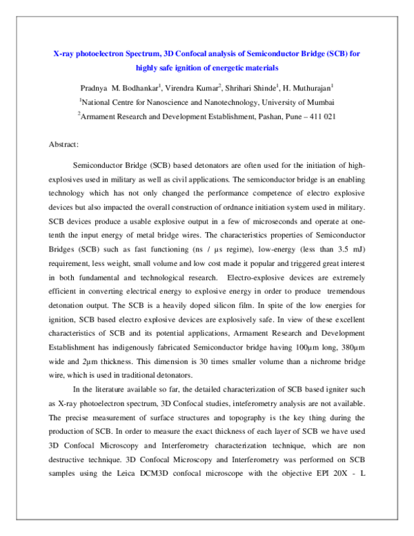 (PDF) Analysis of Semiconductor Bridge (SCB) for Ignition of energetic ...