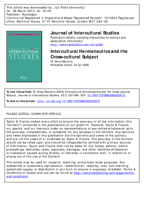 (PDF) Intercultural Hermeneutics and the Cross-cultural Subject