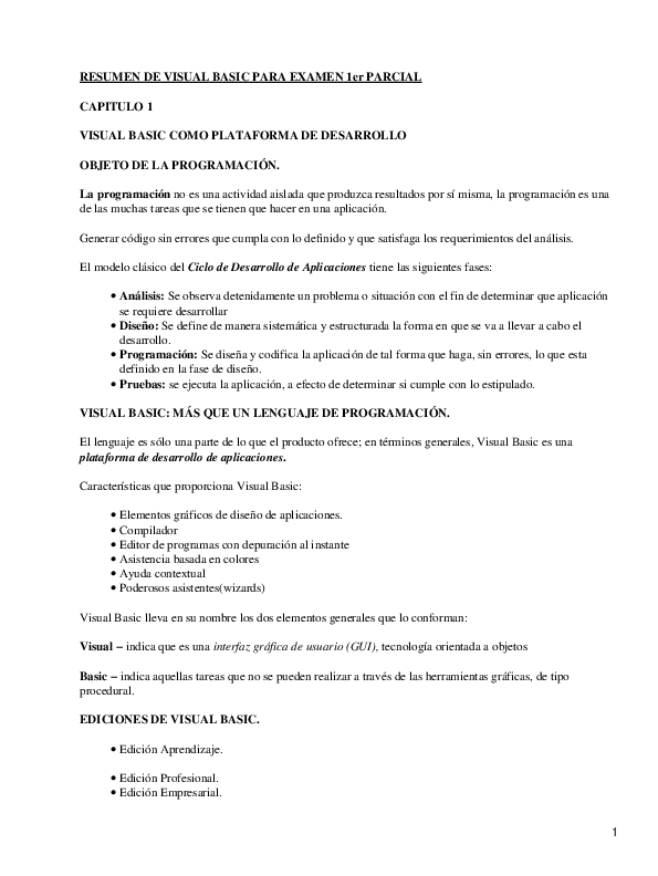 (PDF) RESUMEN DE VISUAL BASIC PARA EXAMEN 1er PARCIAL CAPITULO 1 VISUAL BASIC COMO PLATAFORMA DE ...