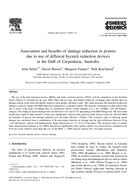 (PDF) Assessment and benefits of damage reduction in prawns due to use ...